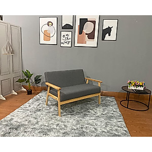 Dripex Fabric Modern Loveseat Sofa Couch for Living Room Wood Furniture, 2 Seater Sofa Armchair Two Seat Sofa Chair, Linen Upholstered Padded Wooden Arm Love Seats Small Sofa for Bedroom Office