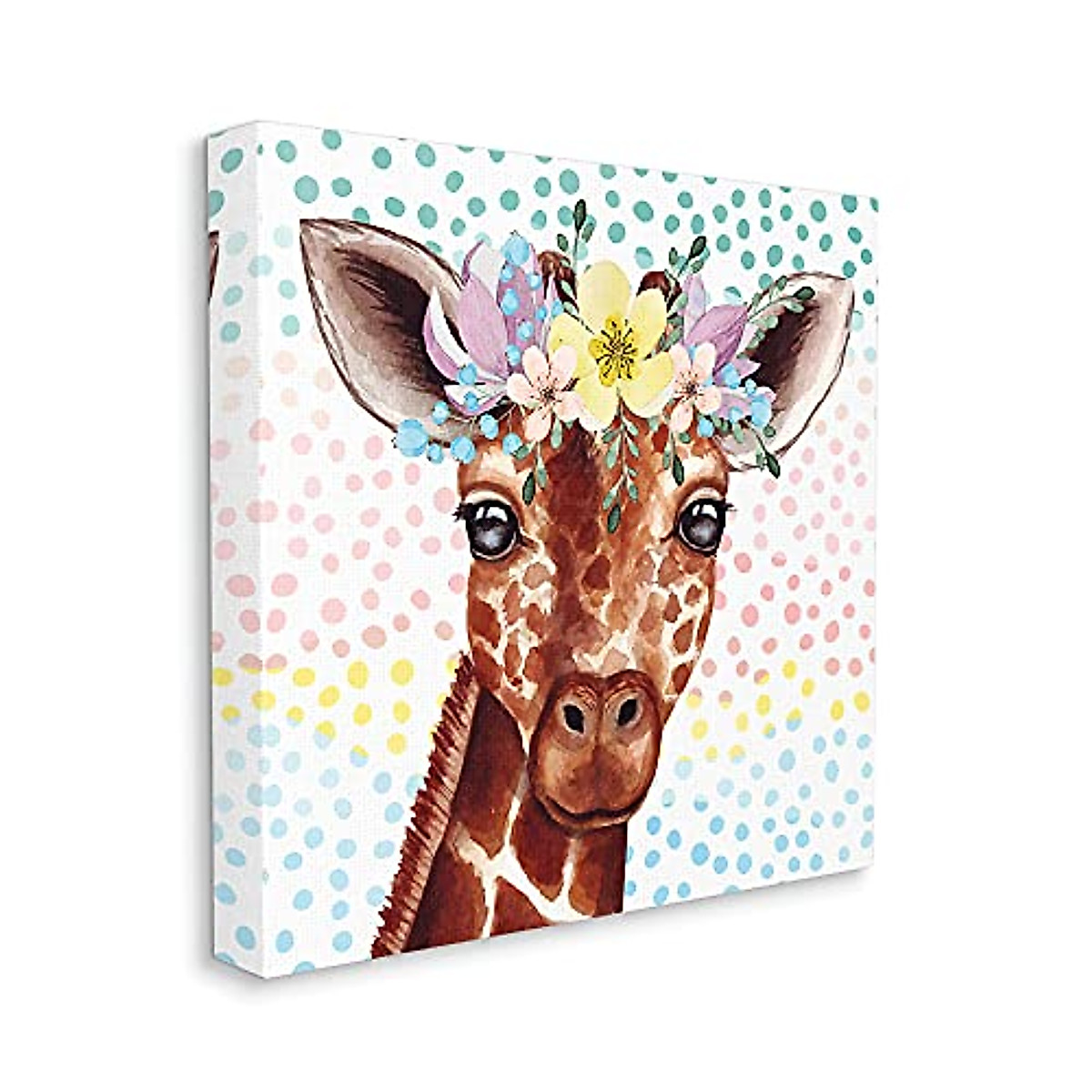 Stupell Industries Chic Giraffe Spring Floral Crown Rainbow Polka Dot Ombre, Design by ND Canvas Wall Art, 30 x 30, Orange