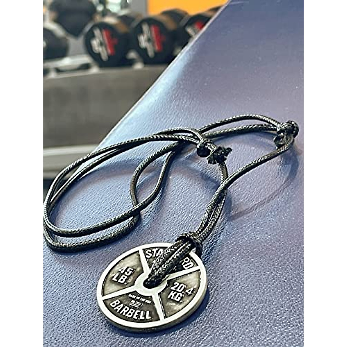 Workout Necklace For Men – Weight Plate Necklace – Dumbbell Necklace for Savages and Rough Guys – Awesome Gym Plate Necklace – Great Present for a Sport Addict – Adjustable Leather Cord