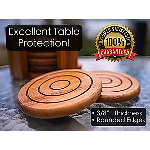 ARTISAN 6 Piece Round Acacia Wood Coaster Sets - Unique Rustic Wood Coasters for Drinks - Drink Cup Coaster Set - Absorbent Coasters with Holder for Coffee Table