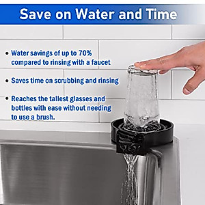 Glass Rinser for Kitchen Sink, Baby Bottle Cleaner with 5 High-Pressure Nozzles, Cup Washer for Sink with Hose, T-Adapter, Tape, and Rubber Gasket, Must Have Kitchen Sink Accessories