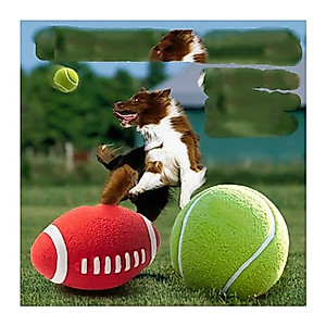 Pet chew Toys Pet Dog Toys Latex Relieve Boredom Vocalization Interactive Teething Tearing Bite Resistant Rugby Ball Tennis Ball Pet Toys (Color : Red Football)