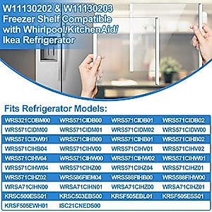 UPGRADED W11130202 Freezer Glass Shelf & W11130203 Freezer Shelf Replacement Compatible with Whirlpool Refrigerator Freezer Shelf Replacement,Fridge Tempered Glass Freezer Shelf,WRS571CIHZ Glass Shelf
