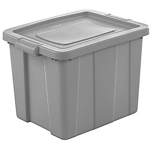Sterilite 18 Gal Tuff1 Storage Tote, Stackable Bin with Lid, Plastic Container to Organize Garage, Basement, Attic, Gray Base and Lid, 6-Pack