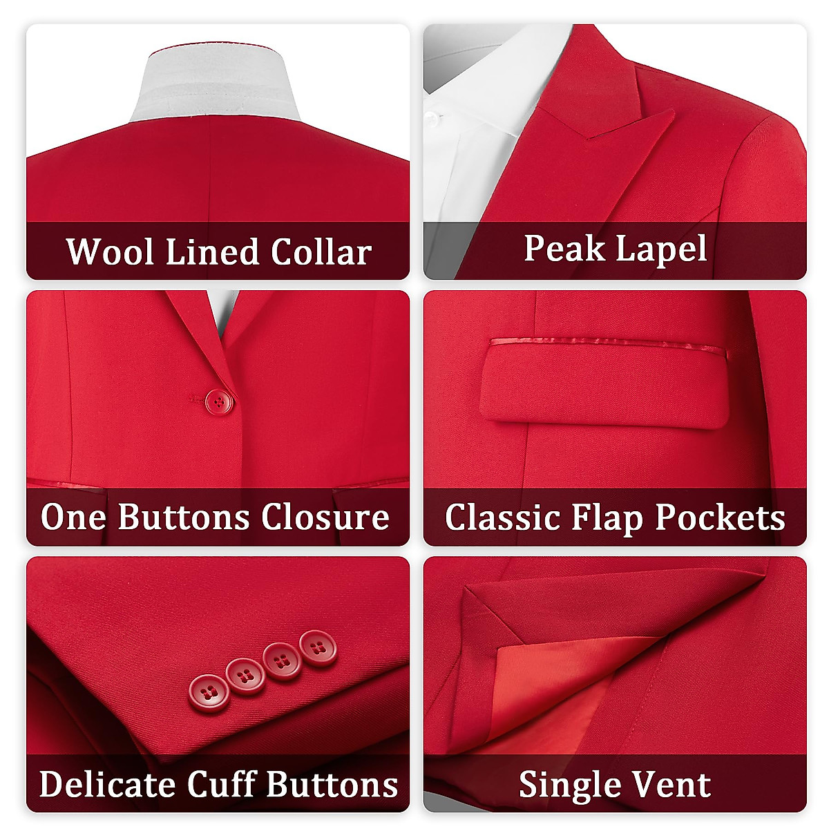 Kelyaa Women's 2 Piece Business Office Suit Lady Peaked Lapel Slim Fit One Button Blazer Jacket and Pants Set Red