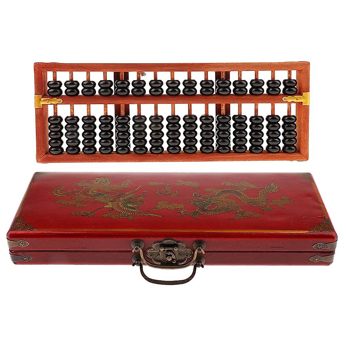 MonkeyJack 15 Column Vintage Chinese Wooden Bead Arithmetic Abacus with Box for Children Adults Gift