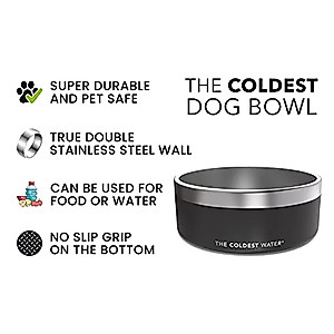 Coldest Dog Bowl - Stainless Steel Non Slip No Spill Proof Skid Metal Insulated Dog Bowls, Cats, Pet Food Water Dish Feeding for Large Medium Small Breed Dogs (42 oz, Stealth Black)