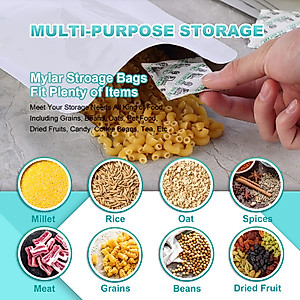 50pcs 1 Gallon Mylar Bags for Food Storage with Oxygen Absorbers 400CC (6 Packs of 10pcs) and Labels, 9.5 Mil 10"x14" Vacuum Sealer Bags Heat Sealable Bags for Long Term Food Storage(Extra Thick）