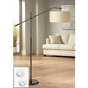 Possini Euro Design Holden Modern Farmhouse Rustic Industrial 62 1/2" Tall Standing Floor Lamp Light Curved Arc Adjustable Smart Plug Metal Oil Rubbed Bronze Finish Living Room Bedroom House Reading