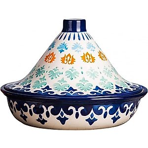 Hand-Painted tagine Ceramic Cooking Pot, Cooking and Simmering Casserole, Handmade Moroccan Slow Cooker Suitable for Different Cooking Styles and Temperature Settings