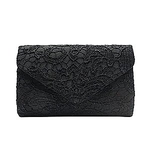 Weilong Clutch Purses for Women Womens Fashion Elegant Floral Lace Envelope Clutch Evening Prom Handbag Purse (Black)