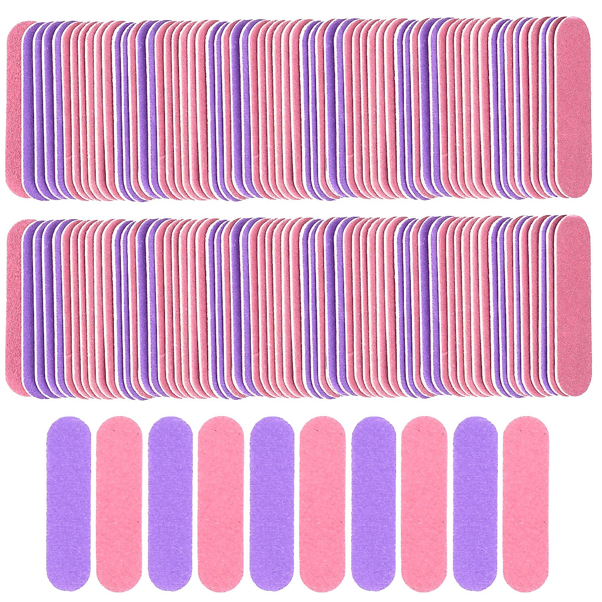 VIOCIWUO Mini Nail File Bulk 300Pcs (180/240 Grit), Disposable Nail Files Double Sided Emery Boards Home or Professional Manicure Tools(Purple and Pink)