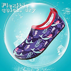 HIITAVE Girls Swim Water Shoes Non-Slip Quick Dry Barefoot Beach Aqua Pool Socks for Boys Kids Toddler Fushia Pupple/Mermaid 3.5-4 M US Big Kid