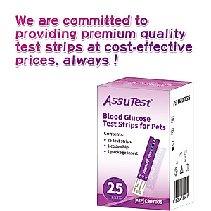 AssuTest® Blood Glucose Pet Health Monitoring Test Strips – Home Veterinary Care for Accurate Measurements – Manage Your Pet's Diabetes in an Affordable and Convenient Way - 25 Pcs/Box with 25 Lancets