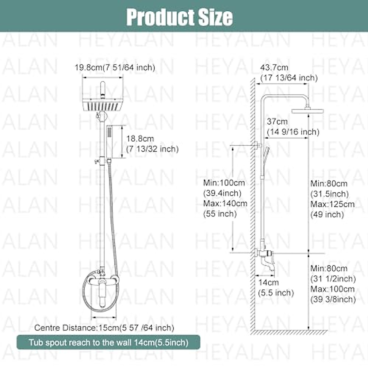 Heyalan Matte Black Rain Shower System Set,Exposed Shower System 3 Functions Bathroom Shower Faucet 8 Inch Swivel Rainfall Shower Head Handheld Complete Set Tub Spout Wall Mount
