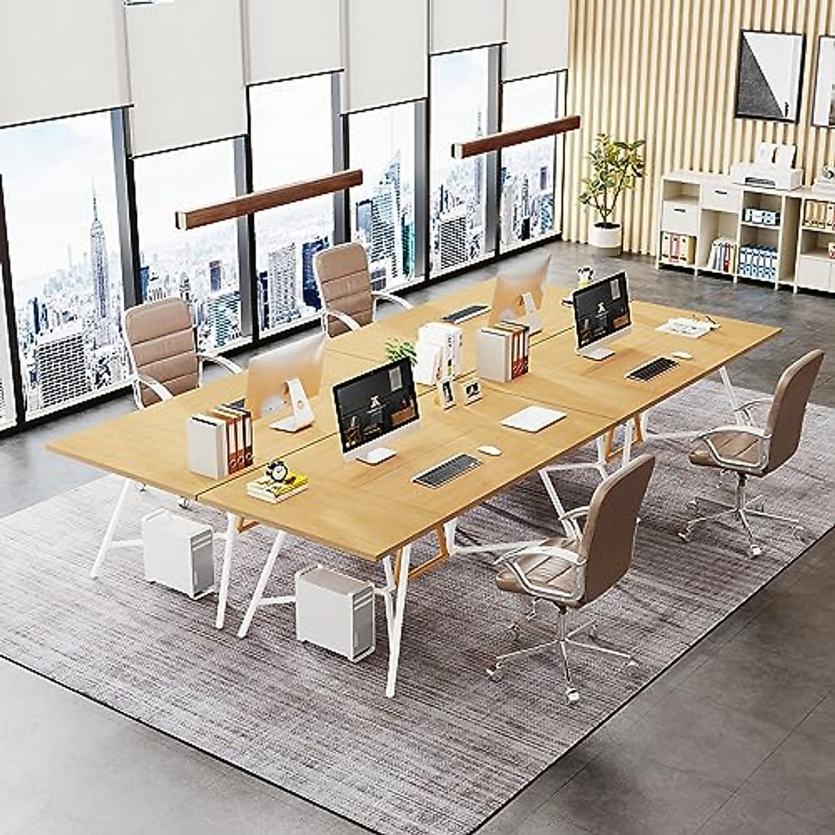 Tribesigns 70.86" Executive Desk, Large Computer Office Desk with Strong Metal Frame, Modern Simple Workstation Business Furniture, 8 People Rectangle Conference Table for Home Office (Natural)