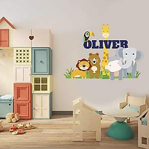 waldo Custom Name Jungle Animals - Baby Boy Girl Wall Decal - Animals Wall Decor - WD30. Zoo Theme Wall Decal Removable Nursery Wall Decal for Kids Room - Animals Name Sticker