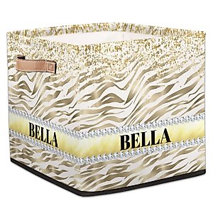 RIRIX Personalized Storage Bin, Custom Storage Baskets for Organizing with Handles, Foldable Storage Box for Closet Cloth Baskes Toy Gold Zebra Glitter