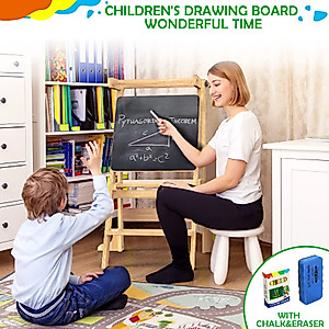 Toddler Tower Foldable - Kids Kitchen Step Stool with 3 Adjustable Heights & Safety Rail, Montessori Tower with Chalkboard for Learning, Standing Tower Helper Stool for Kitchen Counter Sink (Natural)