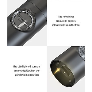 Saknaop Electric Pepper Grinder，Pepper Salt Mill Grinder refillable with Gravity Sensor Switch, Salt Grinder Spice Grinder with Adjustable Coarseness and LED Blue Light,Battery Operated