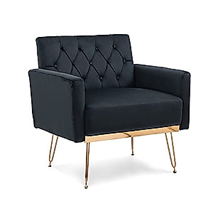 Olela Accent Chair Set of 2,Velvet Armchair Single Sofa Modern Tufted Upholstered Side Reading Chairs with Arm and Gold Metal Leg for Living Room Bedroom Club Nursery Office Decorate(2, Black)