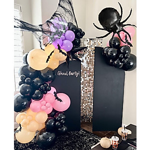 166pcs Pink Black Purple Halloween Balloon Garland Arch kit, Scary Spider Happy Halloween Baby Shower Party Decorations with 3D Bat Stickers for Girls Spooky Birthday BOO Day Party Supplies