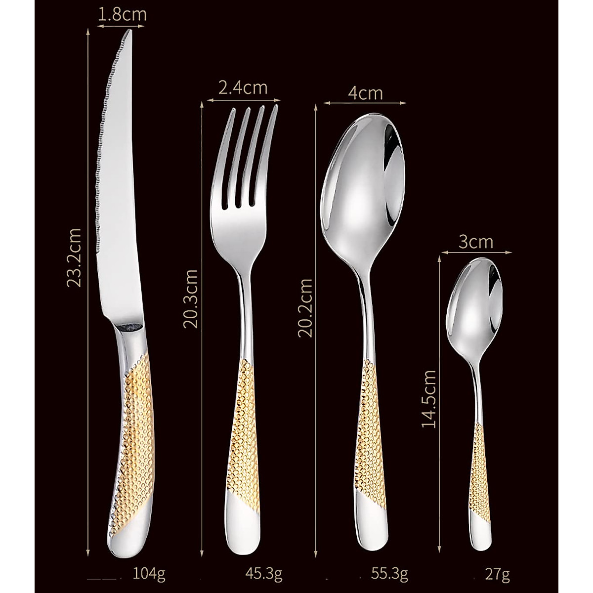 Gold Hammered Silverware Set for 6 Modern Cutlery Utensils 18/10 Stainless Steel Flatware Set 24 Piece Include Knives Forks and Spoons Tableware Set for Home Kitchen Wedding Restaurant Party (Color :