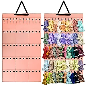 Tinabless Headband Holder Hair Bows Organizer for Girls, Headband Organizer for Newborn, Baby Bow Holder for Door,Closet,Wall, Bow Storage Wall Hanging Decor,Light Pink