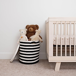 17 x 16in Large Striped Cotton Blanket Basket with Lid - Perfect for Toy Storage, Clothes Hamper, & Laundry Basket, Woven Baskets for Nursery Decor and Baskets for Organizing, Black and White