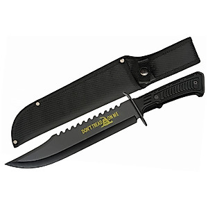 SZCO Supplies 15” Rattle Snake Rubberized Handle Sawback Bowie Blade Outdoor Survival Knife With Sheath, Black, 211559-YB