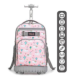 Tilami Rolling Backpack 18 inch Wheeled Backpack School College Student Travel Trip Boys and Girls