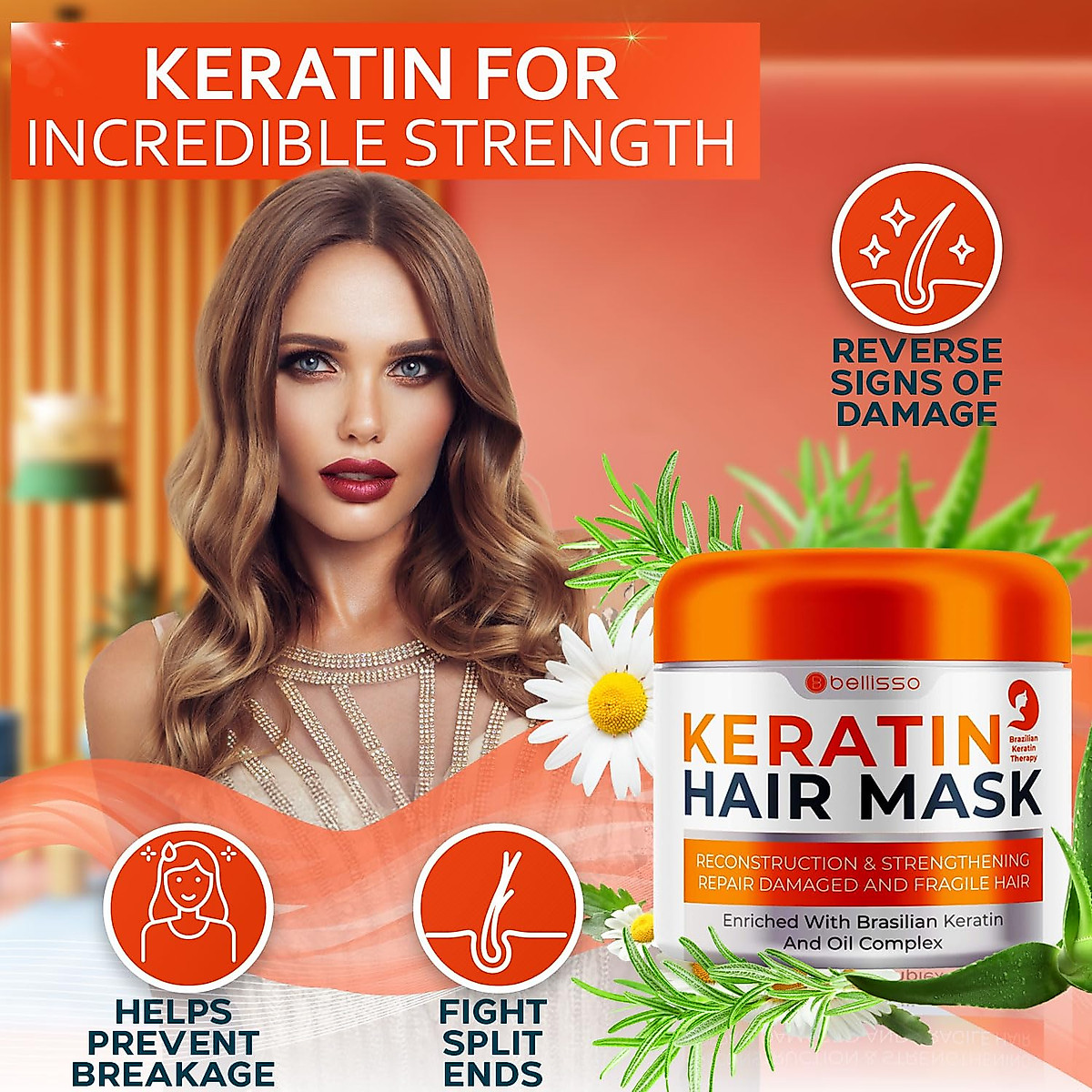 Keratin Hair Mask - Sulfate Free Hydrating Deep Conditioner Treatment for Dry, Damaged and Split Ends - Moisture for Frizzy and Curly Hair - For Women and Men - Moisturizer Care to Repair Damage