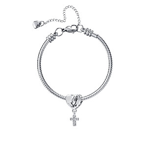YQSLIN Faith Cross Heart Charm Bible Christian Religious Power of Prayer Charm Bead for European Charm Bracelet, YQ-DMY030