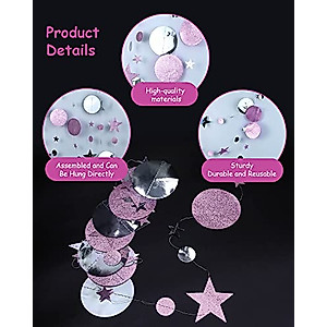 Glitter Star Circle Dot Garland, Twinkle Little Star Party Decoration Hanging Streamer Backdrop Banner, for Wedding Baby Shower Christmas Birthday Party Decor Supplies, 3 String Totle 39 Feet (Pink)