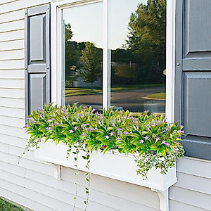 Uieke 6Pcs Outdoor Artificial Plants UV Resistant Fake Tropical Flowers Morning Glory Shrubs Greenery Plastic Plants Fall Leaves for Hanging Planter Garden Patio Sidewalk Thanksgiving Décor Purple