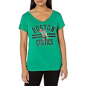 Ultra Game NBA Boston Celtics Womens Box Out Varsity Stripe Tee Shirt, Team Color, Medium