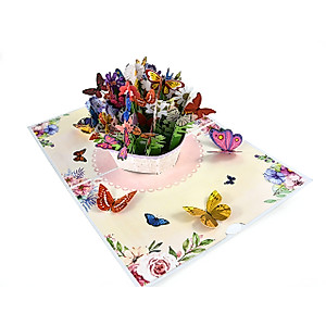 Teabug Cards Basket of Colorful Butterflies Pop Up Card, Birthday Card, Mothers Day Card, Get-Well Card, Spring and Summber Card, All Occasions
