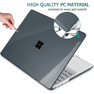 Mektron Designed 15" Microsoft Surface Laptop 3/4/5 Case 2019/2021/2022 Models:1872/1873/1953/1979 Laptop Cover,Plastic Hard Shell with Screen Protector + Keyboard Cover + Dust Plugs,Crystal Black