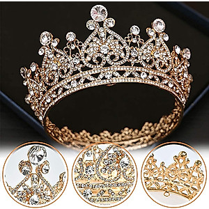 yyoemas Round Crystal Queen Crowns for Women, Rose Gold Rhinestone Tiara Cake Topper, Wedding Crowns Tiara for Bridal Birthday Party Queen Pageant Hair Accessories