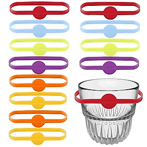 BLMHTWO 12 Pieces Drink Markers, Glass Bottle Strip Tag Marker Silicone Cup Bands with 6 Colors Cup Identifiers Elastic Durable Unbreakable Wine Glass Markers for Home Birthday Party Bar