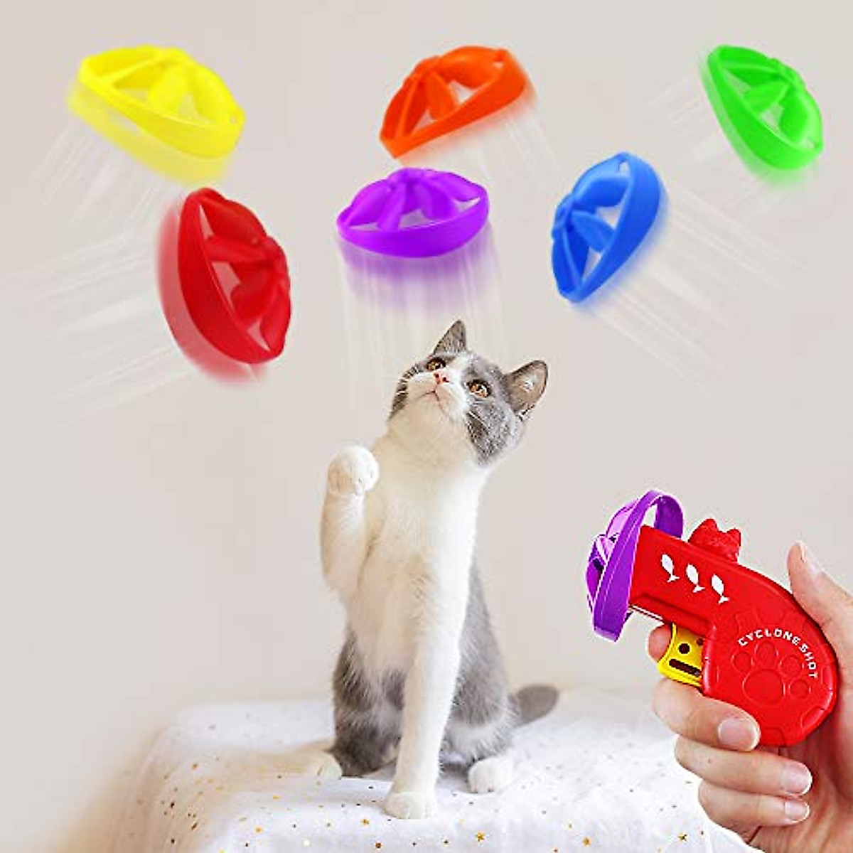 Newbested 2 Pack Cat Fetch Toy,Fun Interactive Dog Cat Kitten Tracks Toy with 5 Colors Flying Propellers for Pet Training Exercise,Hunting,Chasing,Batting