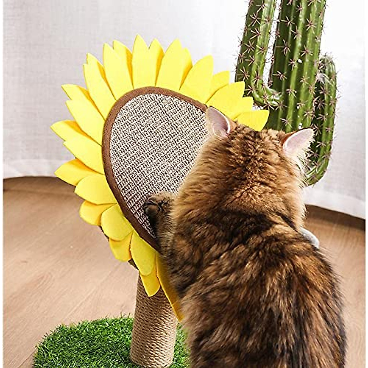 Lovely Caves Sunflower Cat Scratching Post with Sisal Covered, Cat Claw Scratcher Pole for Kitten, Flower Cat Tree Furniture Scratch Post