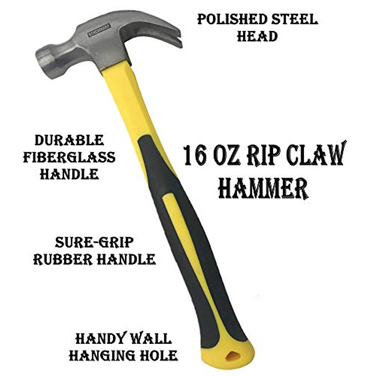Benchmark - 3 Piece Hammer Set; 16 OZ. Claw Hammer, Tack Hammer; Rubber Mallet (Double SIded); Shock Absorbing Rubber Grips, Durable Fiberglass Handles And Polished Steel Heads