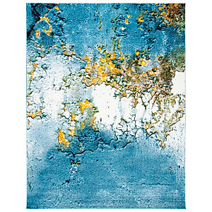 SAFAVIEH Glacier Collection 8' x 10' Blue/Gold GLA125M Modern Abstract Non-Shedding Living Room Bedroom Dining Home Office Area Rug
