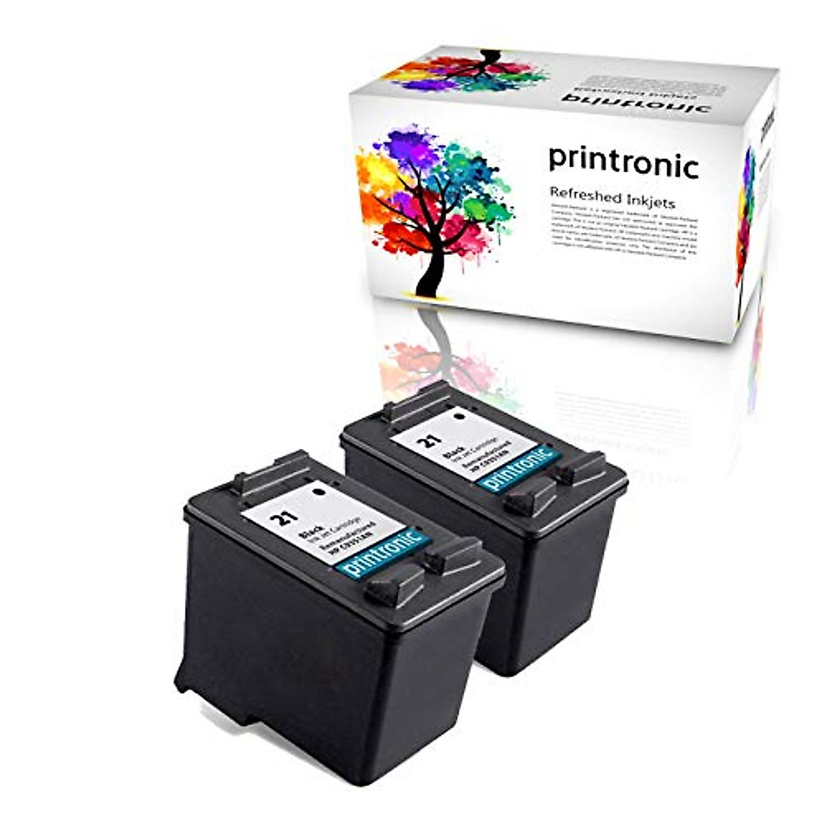 Printronic Remanufactured Ink Cartridge Replacement 2 Pack for HP 21 for PSC 1410 Deskjet F380 F2180 F2280 D1460 F4180 (2 Black)