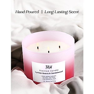 Lychee Guava Sandalwood Candle | Large 3-Wick Highly Scented Candle for Home | Natural Soy Candle 15.8 oz | Sweet & Refreshing Luxury Fragrance Candle | Relaxing Aromatherapy Candle for Women & Men