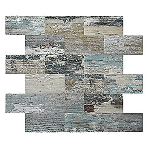 Art3d Peel and Stick Distressed Wood Backsplash Tile, 5-Pack of 13.5"x11.4inches, Made Out of PVC Composite