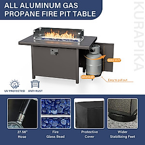 Kurapika Aluminum Patio Furniture Set 5-Seat Modern Metal Outdoor Conversation Sets w/45in Propane Fire Pit Table, Swivel Rocking Chairs Patio Sectional Sofa w/5.1 Inch Cushion, Grey