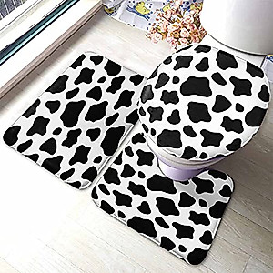 AOYEGO Black and White Cow Pattern 3 Pieces Bathroom Rugs Set Spots Farm Milk Animal Skin Camouflage Non Slip 23.6X15.7 Inch Soft Absorbent Polyester for Tub Shower Toilet