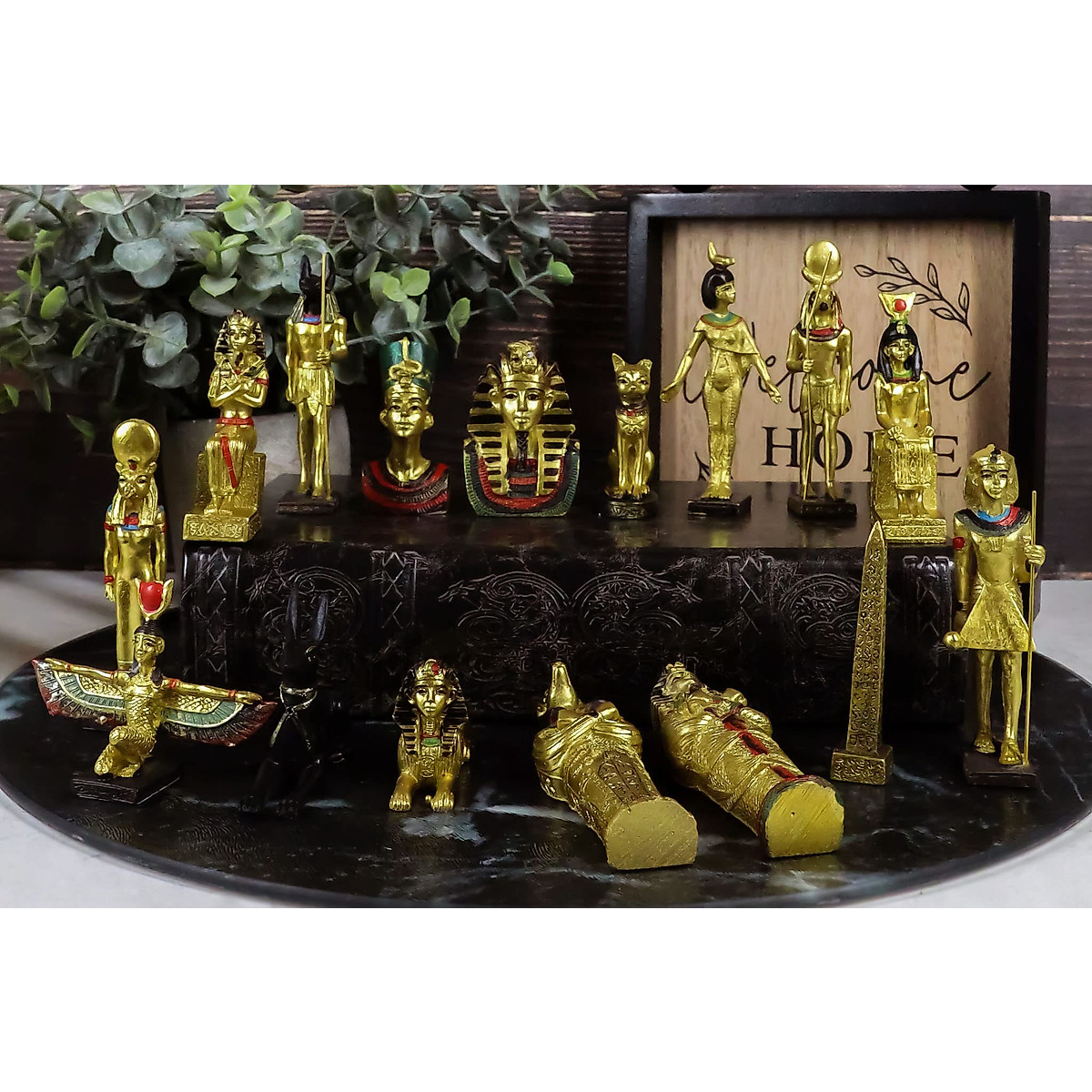 Ebros Miniature Egyptian Gods and Goddesses Figurine Set of 16 Featuring Anubis Osiris Maat Isis Bastet Sekhmet Obelisk Sphinx King TUT Queen Nefertiti Mummy Hathor Horus and Seth